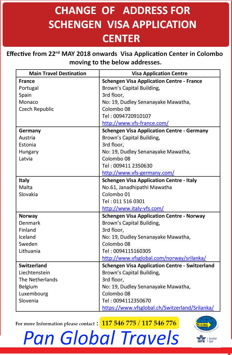 CHANGE OF ADDRESS FOR SCHENGEN VISA APPLICATION CENTER - Pan Global ...